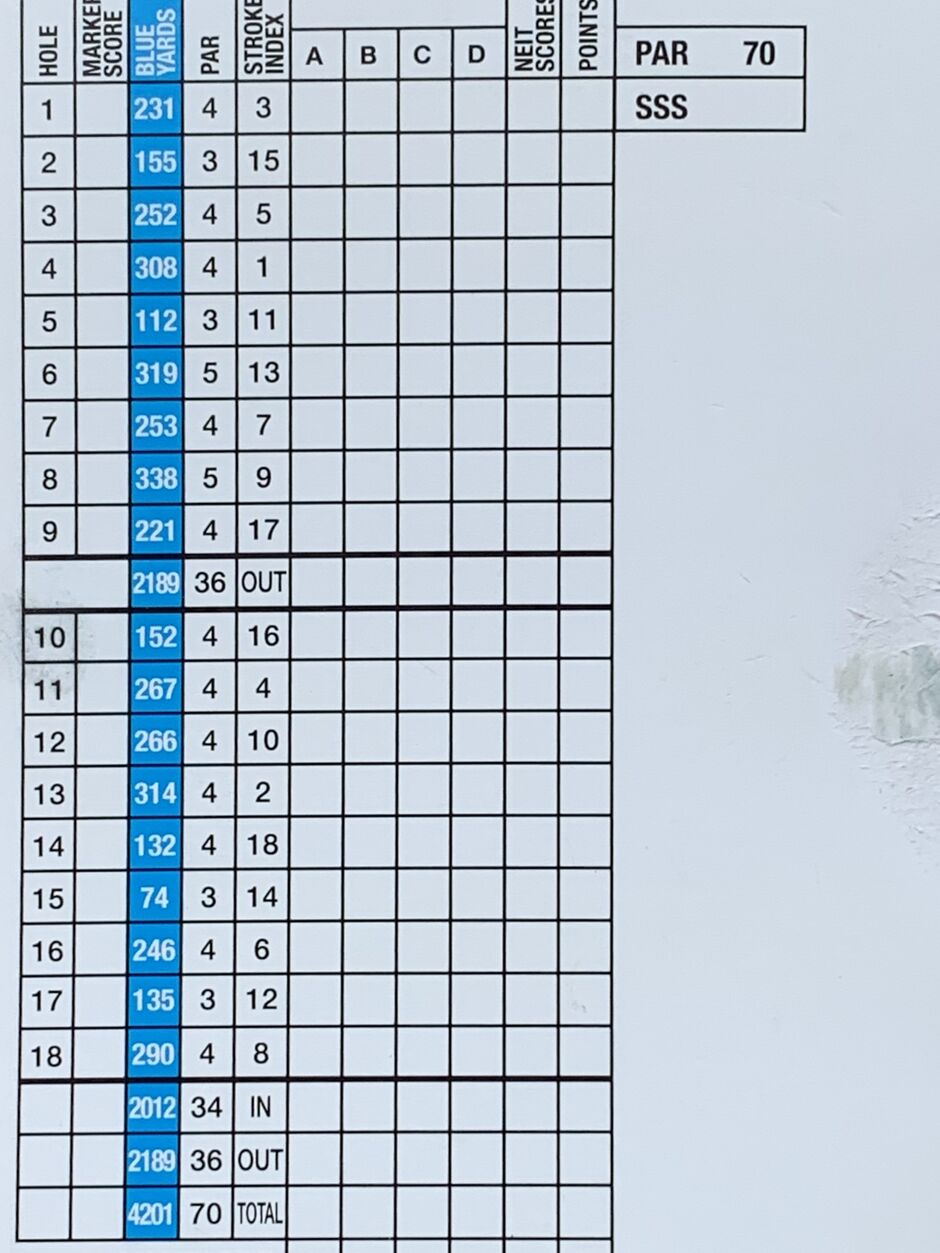 Scorecard :: Otley Golf Club
